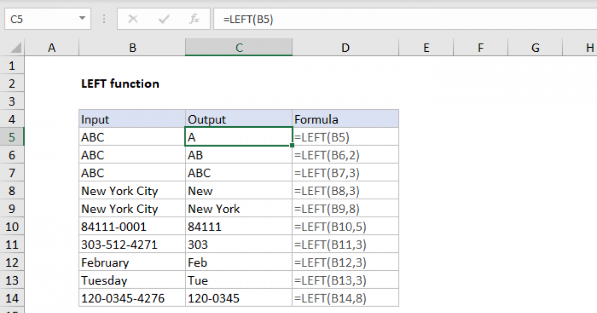Excel LEFT Function Exceljet